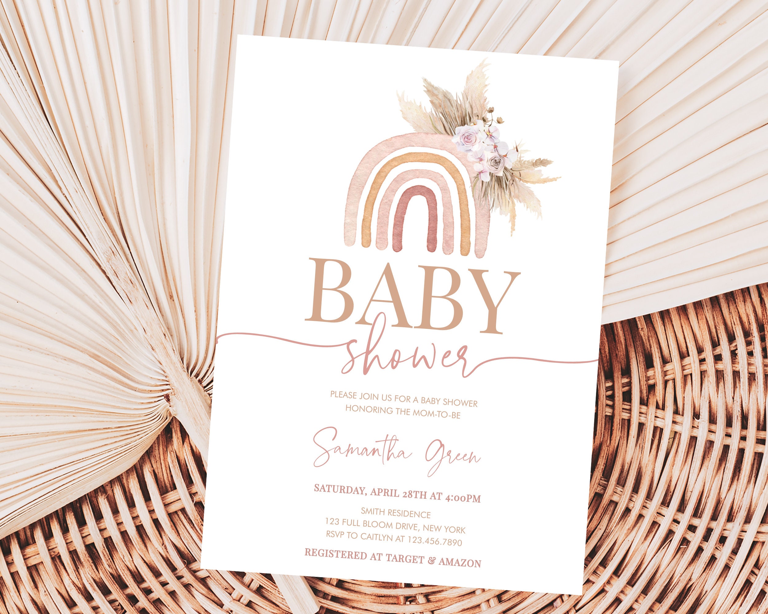 Editable Boho Rainbow Baby Shower Invitation, Rustic Rainbow Baby ...