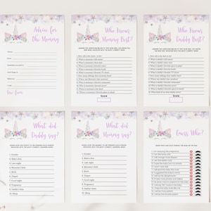 Editable Unicorn Baby Shower Game Bundle, Unicorn Baby Shower Game Pack ...