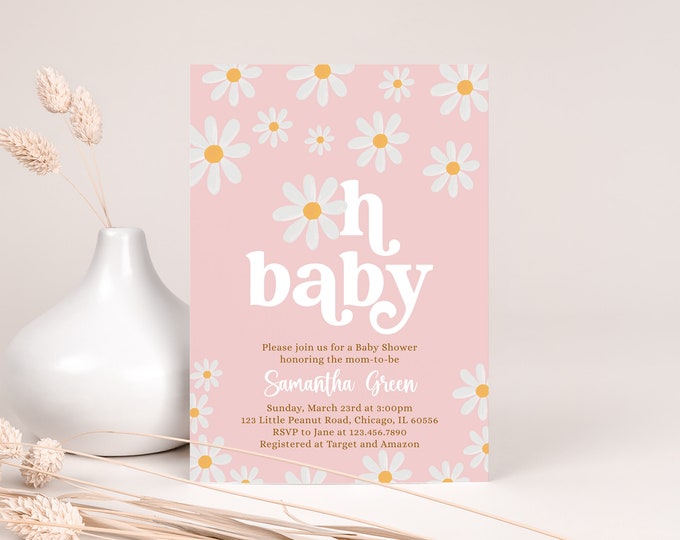 Daisy Baby Shower Invitation Template, Editable Baby Shower Invite ...
