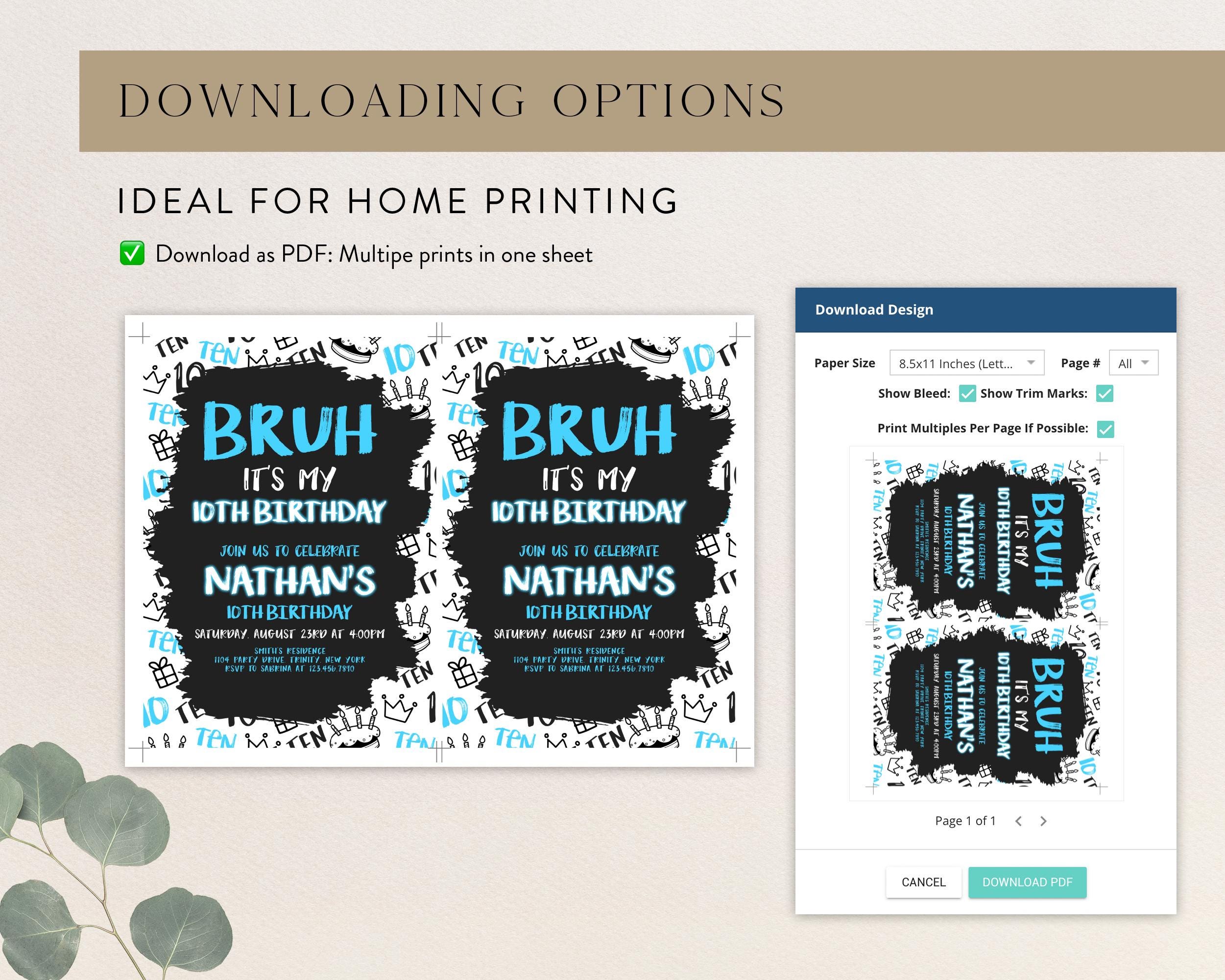 Editable Bruh Birthday Invitation, Boy Blue Bruh Birthday Invite ...