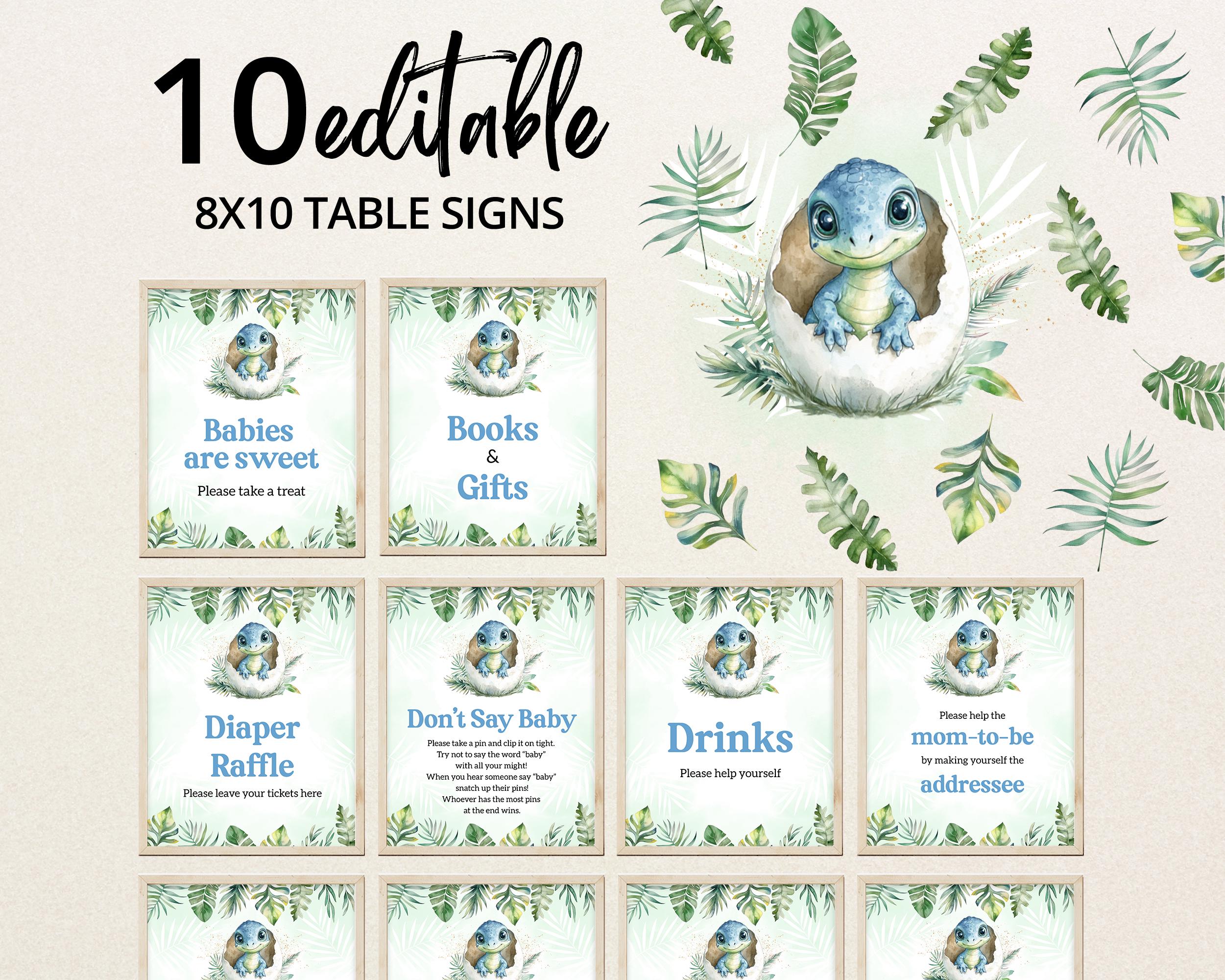 Editable Dinosaur Baby Shower Table Sign, Hatching Soon Dinosaur Babies ...