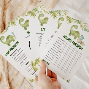 Editable Dinosaur Baby Shower Game Bundle, Boho Greenery Dinosaur Baby ...