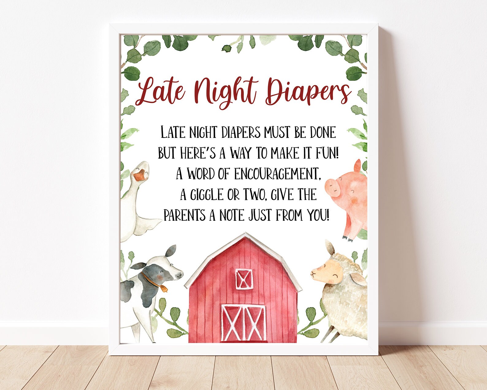 Late Night Diapers Sign Farm Baby Shower Greenery Farm Baby - Etsy