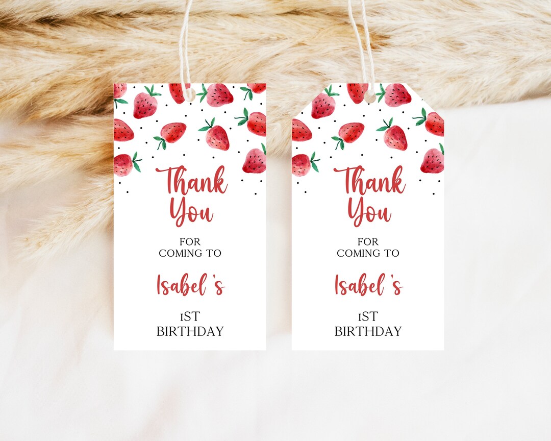 Editable Berry First Strawberry Birthday Favor Tag, Red Strawberry ...