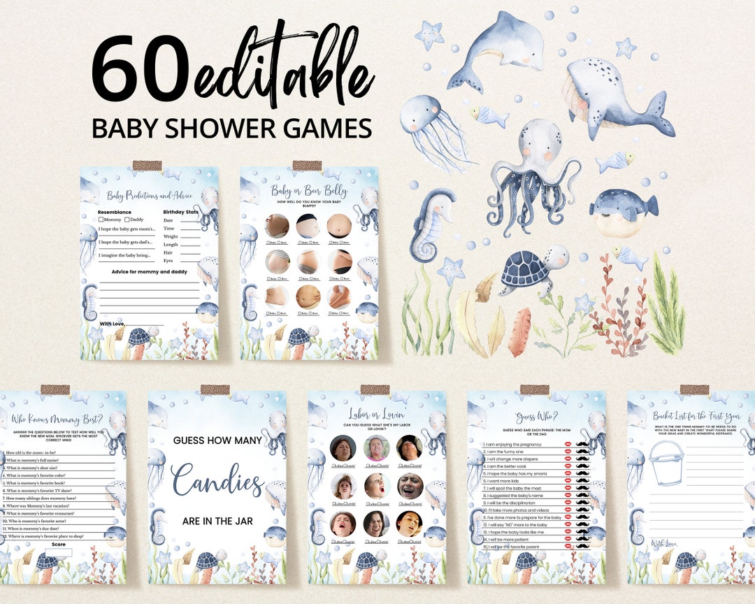 Editable Boy Under the Sea Baby Shower Game Bundle, Ocean Baby Shower ...