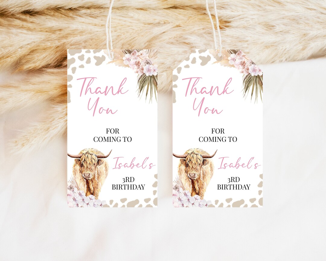 Editable Pink Holy Cow Birthday Favor Tag, Let's Party Till the Cows ...