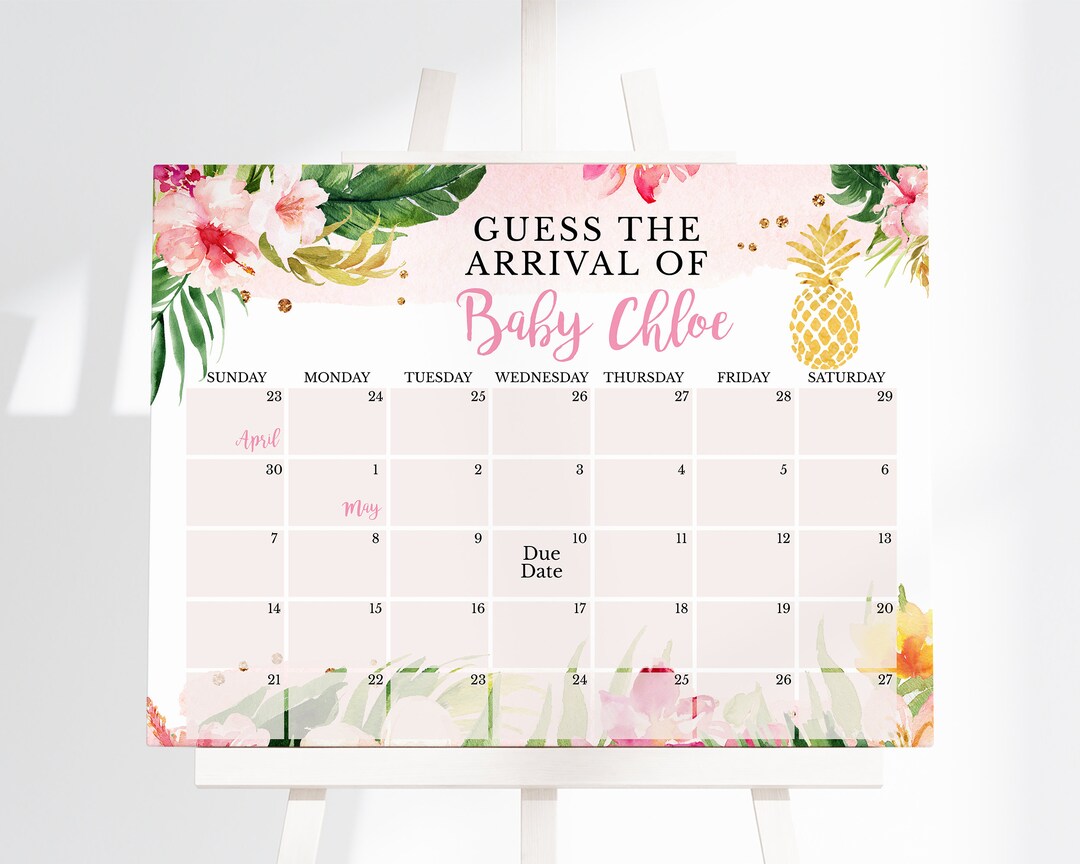 Editable Pineapple Baby Shower Guess Baby's Arrival, Tropical Pineapple ...