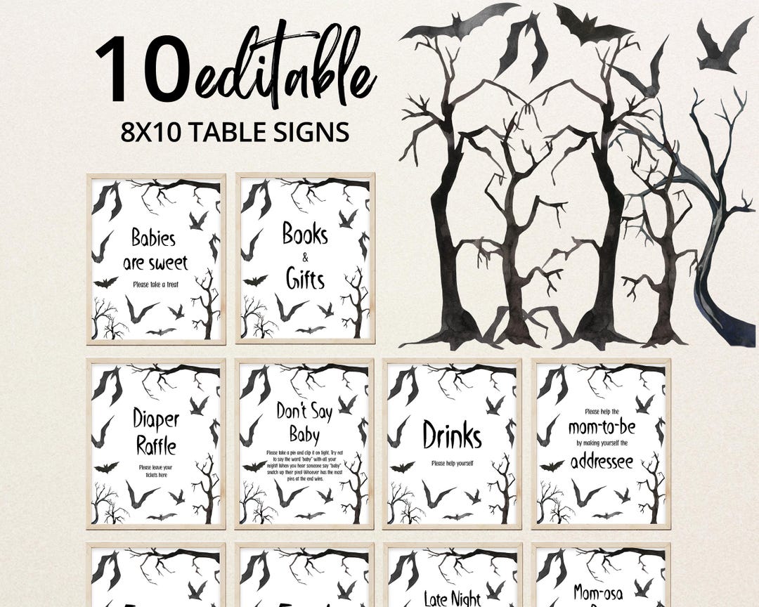 Editable We're Going Batty for Baby Shower Table Sign, Neutral ...