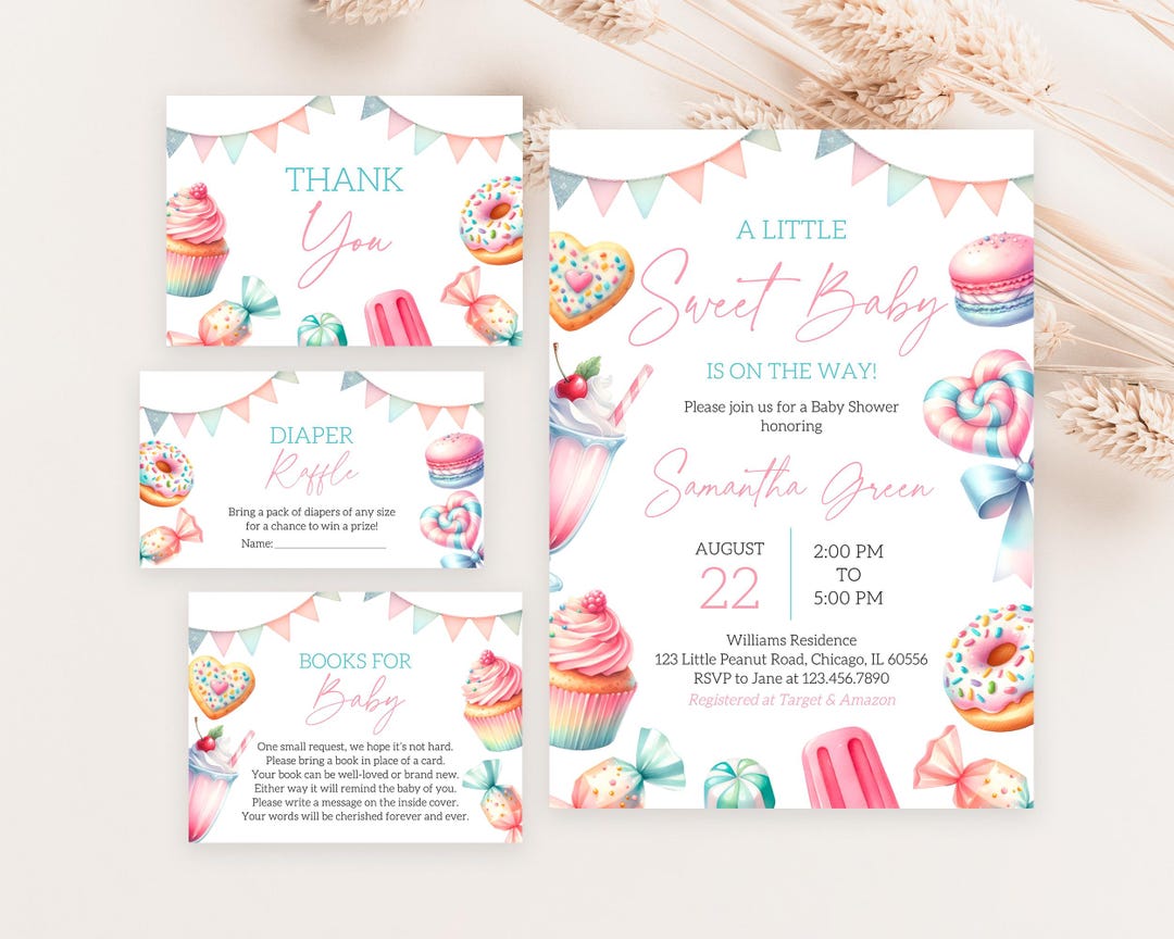 Editable A Little Sweet Baby Shower Invitation Bundle, Candyland Baby ...