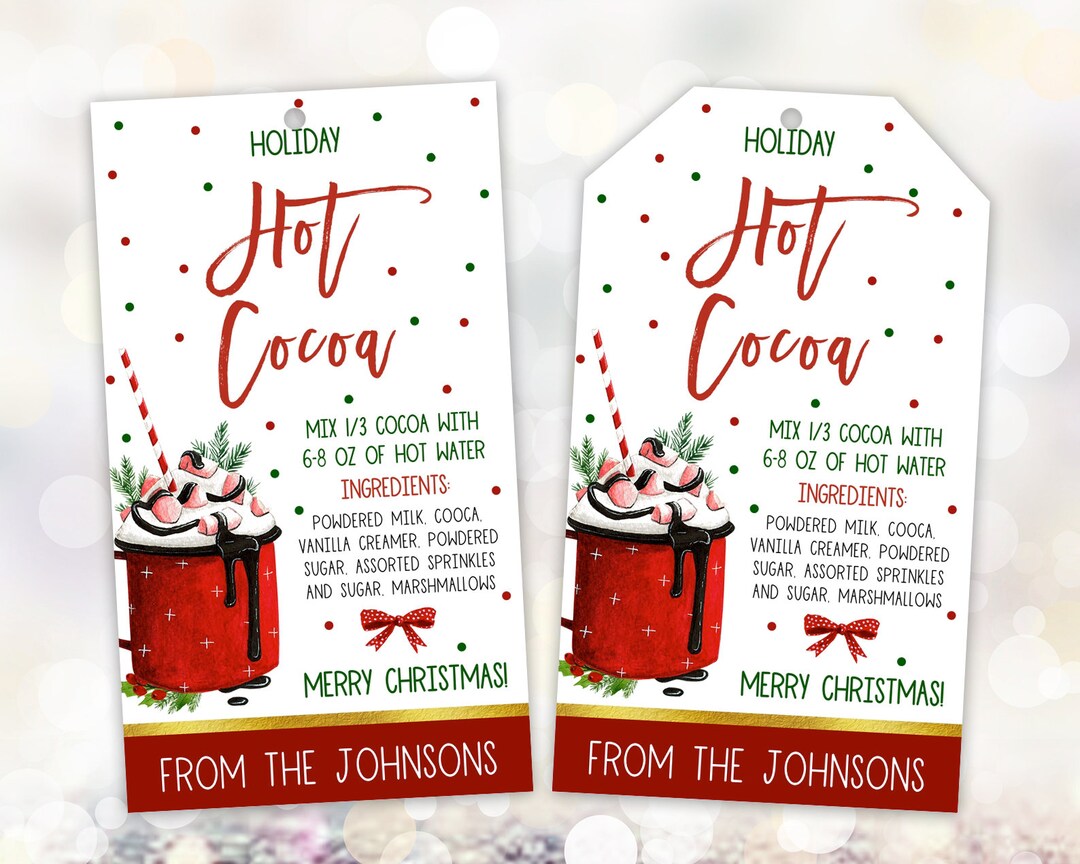 Editable Hot Cocoa Mix Gift Tag, Hot Chocolate Bomb Gift Tag, Christmas ...