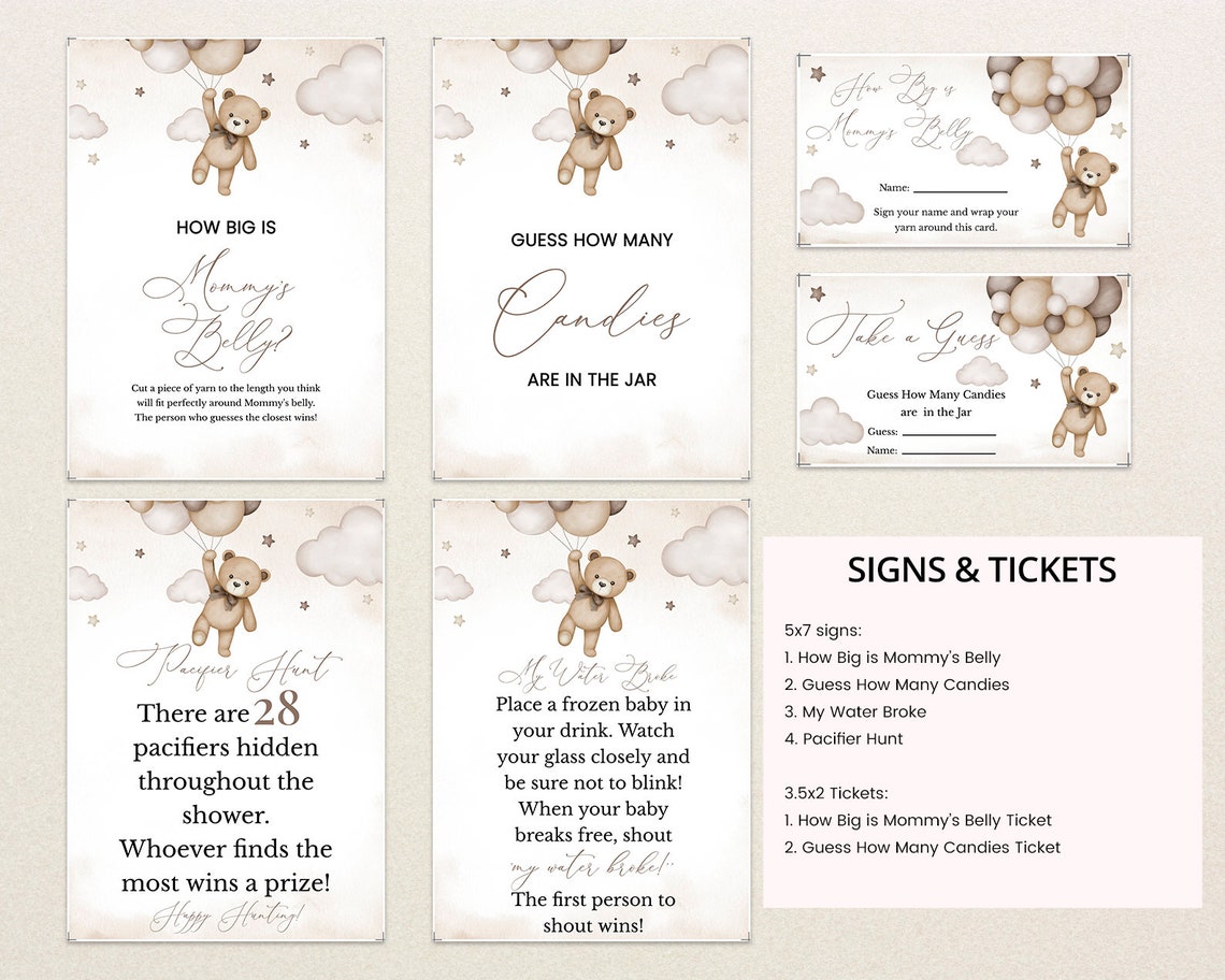 Editable Gender Neutral Bear Baby Shower Game Bundle We Can - Etsy ...