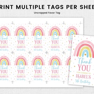 Editable Rainbow Birthday Favor Tag, Pastel Rainbow Birthday Thank You ...