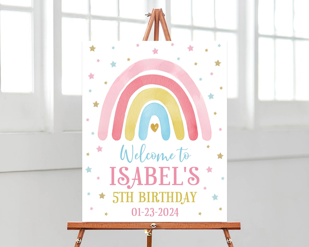 Editable Rainbow Birthday Welcome Sign, Pastel Rainbow Birthday Poster ...