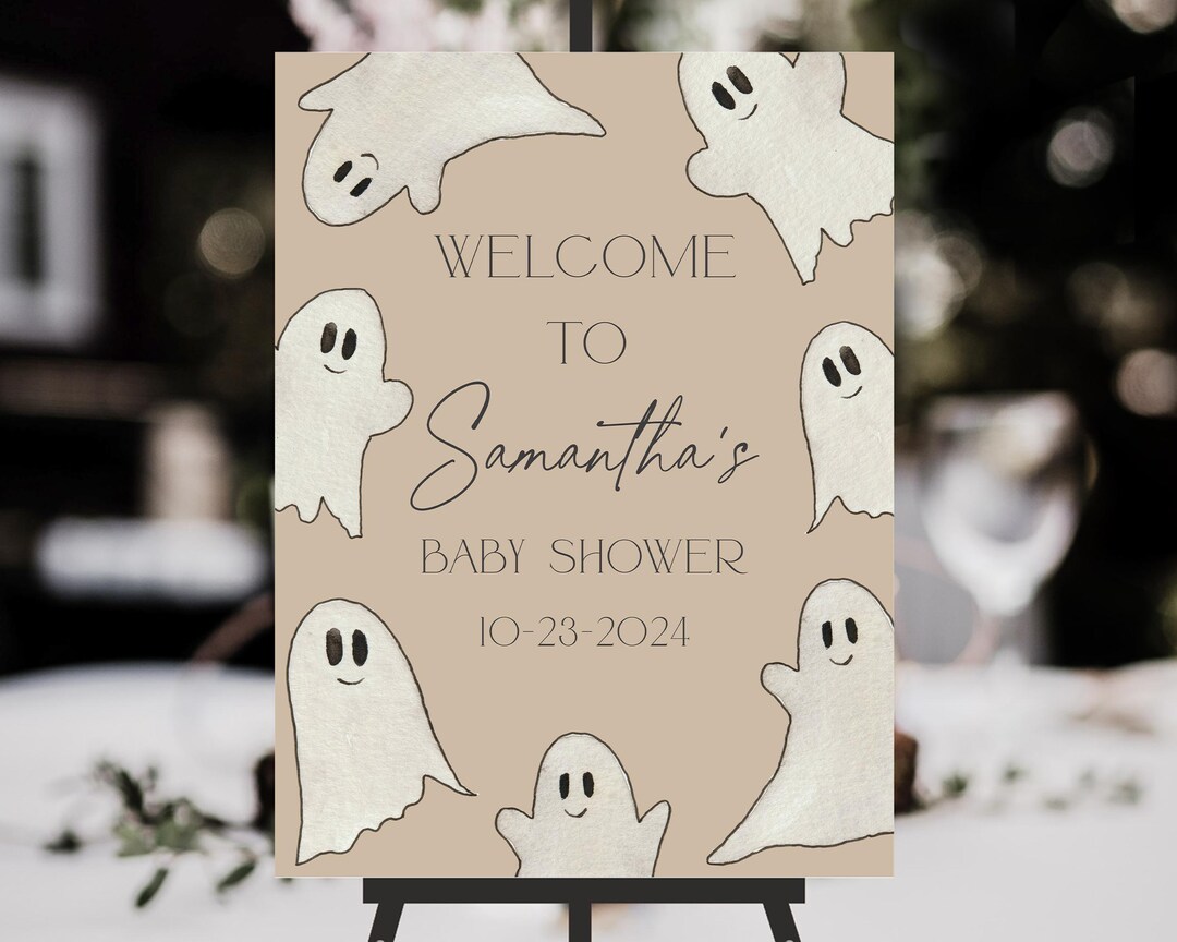 Letrero de bienvenida para baby shower de Halloween con fantasma ...