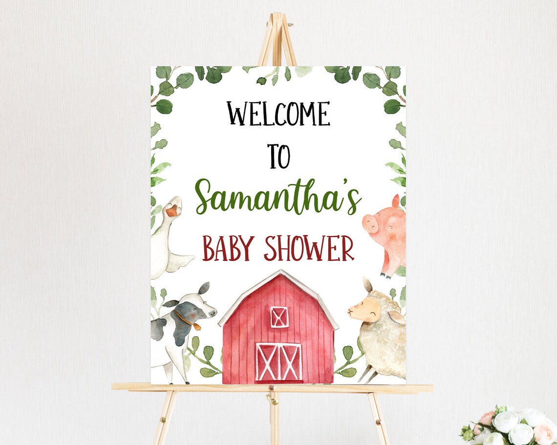 Editable Farm Baby Shower Welcome Sign Greenery Farm Welcome - Etsy
