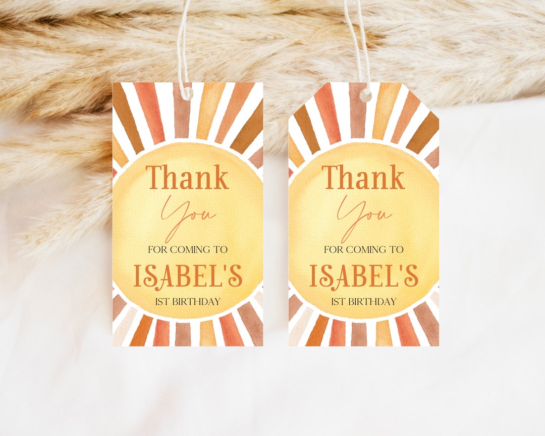 Editable Boho Sunshine Birthday Favor Tag, Rustic Sun Birthday Thank ...