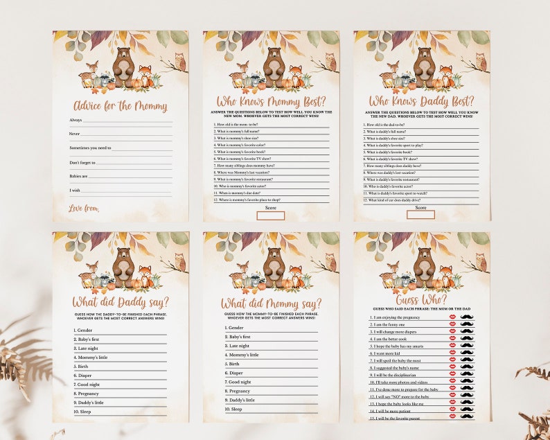 Editable Fall Woodland Baby Shower Game Bundle Oh Boy - Etsy