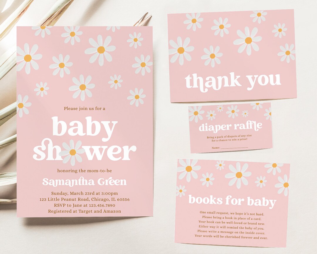 Editable Daisy Baby Shower Invitation Bundle Bohemian Daisy - Etsy