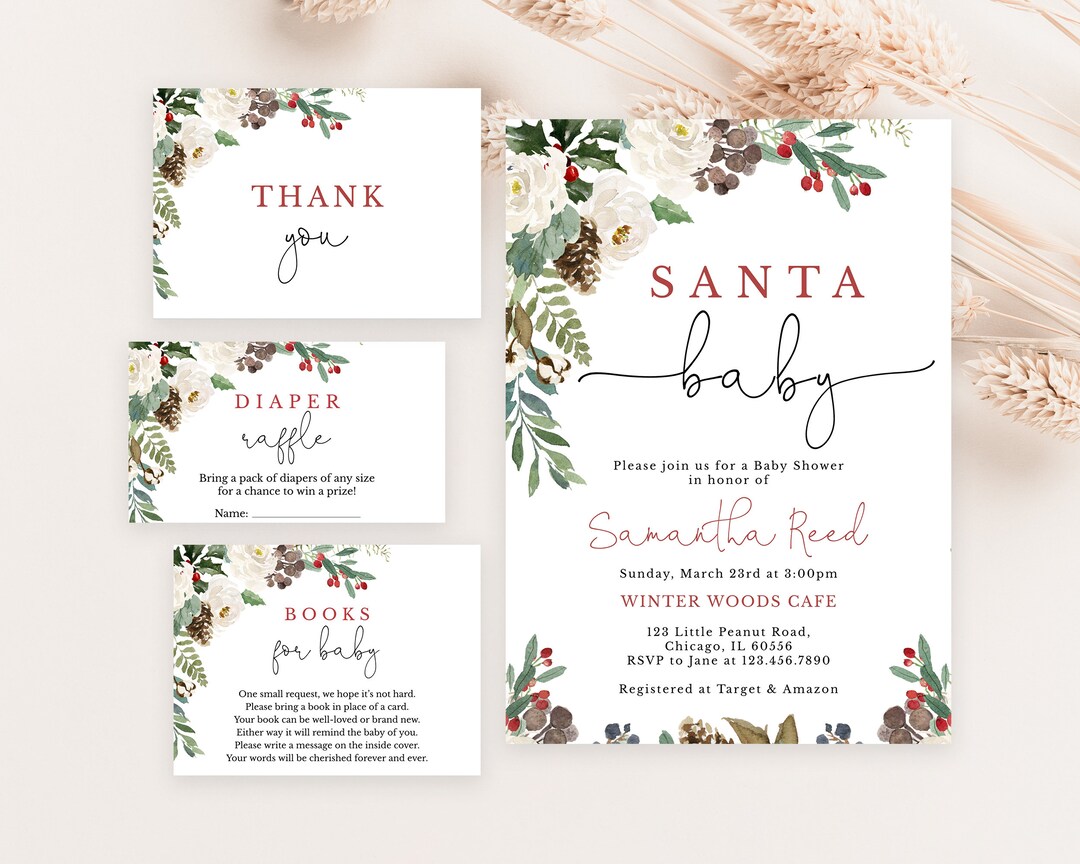 Editable Santa Baby Christmas Baby Shower Invitation Bundle, Christmas ...