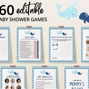 Editable Whale Baby Shower Game Bundle Blue Whale Baby Shower - Etsy