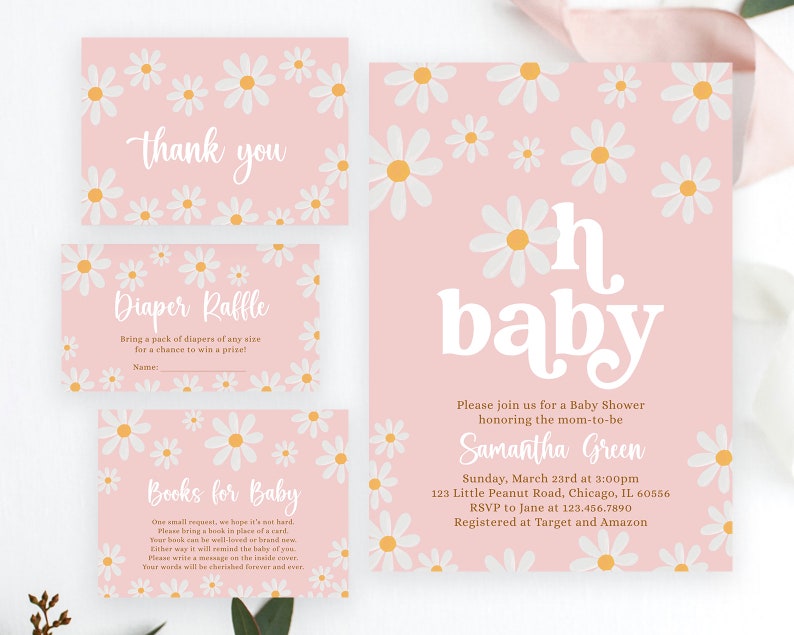 Editable Daisy Baby Shower Invitation Bundle Oh Baby Daisy - Etsy