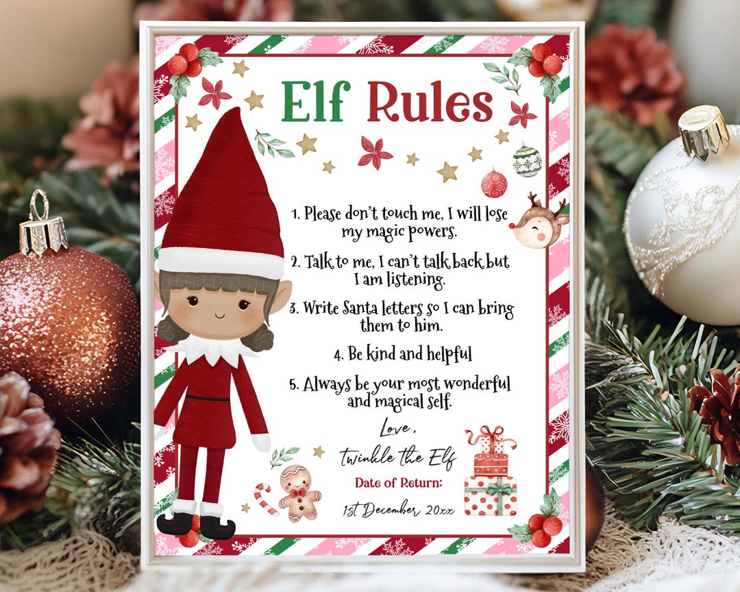 Editable Girl Elf Rules Template, Printable Elf Rules Sign, Girl Elf ...