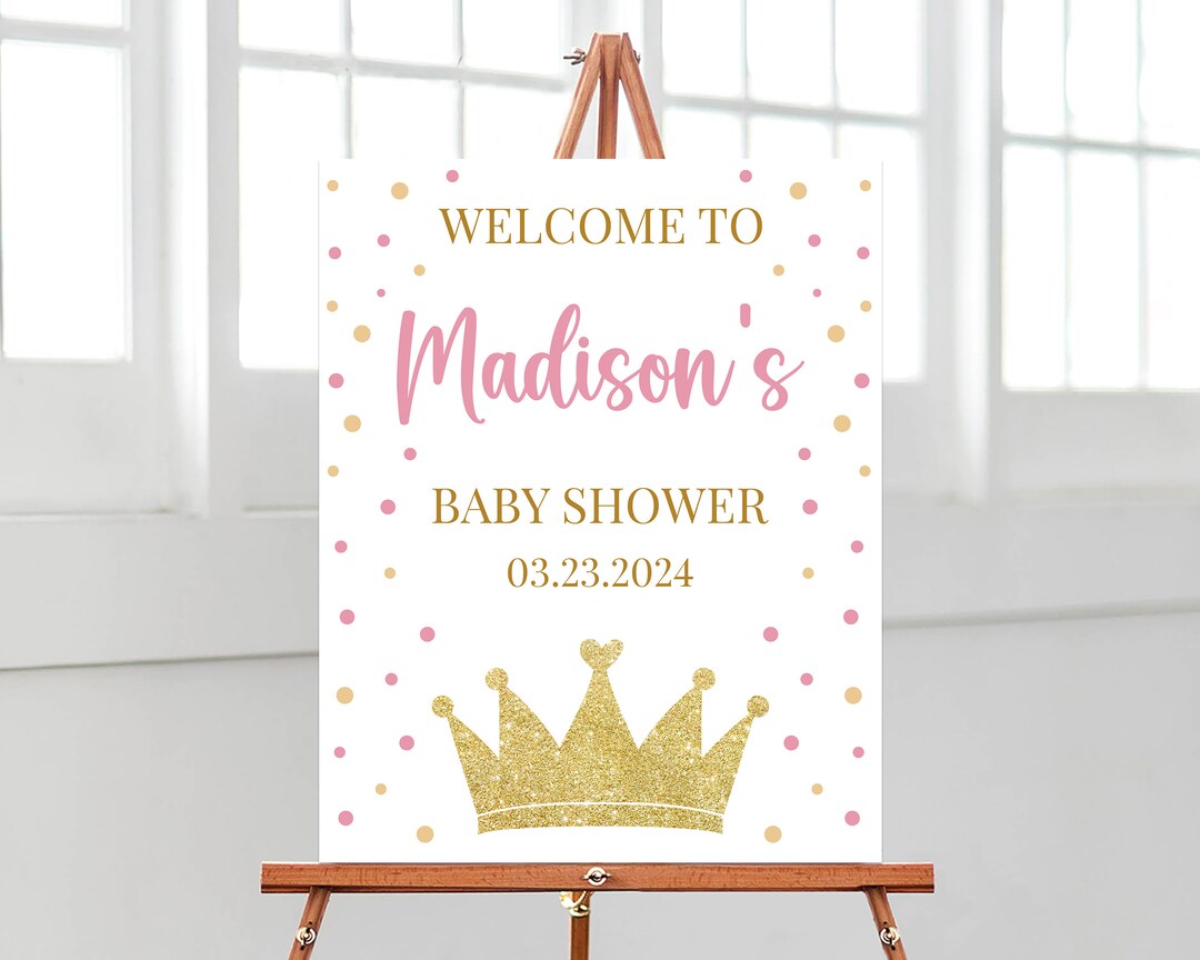 Editable Little Princess Baby Shower Welcome Sign, Pink and Gold ...