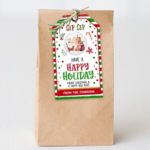 Editable Sip Sip Have a Happy Holiday Tag, Beer Wine Straw Cup Spirits ...