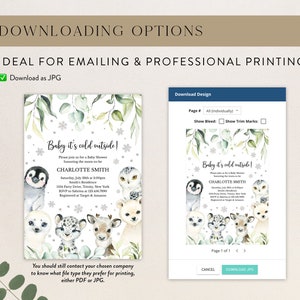 Editable Winter Arctic Animals Baby Shower Invitation Bundle, Greenery ...