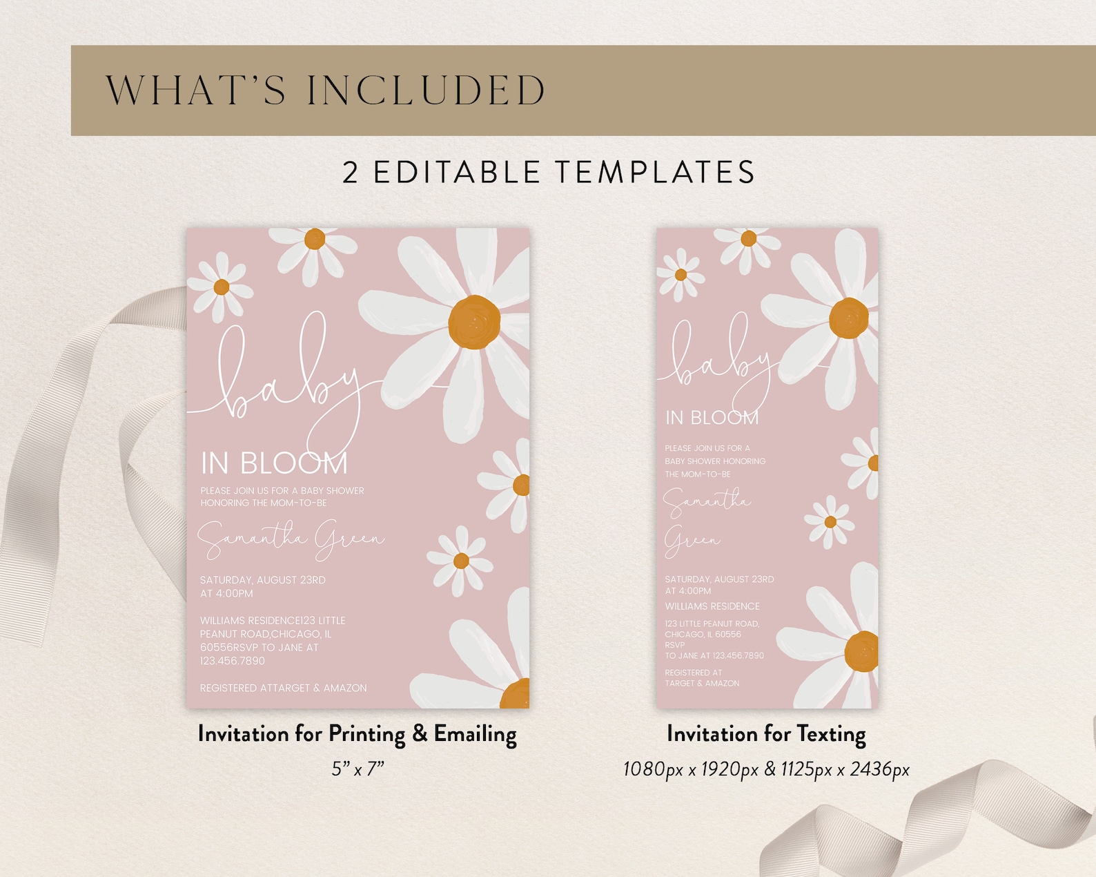 Editable Daisy Baby Shower Invitation Bundle, Baby in Bloom Daisy Baby ...