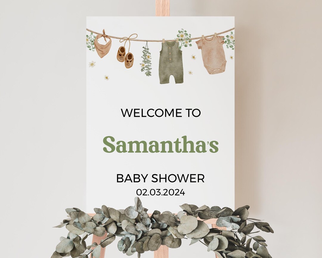 Editable Boho It's a Boy Baby Clothes Baby Shower Welcome Sign, Green ...