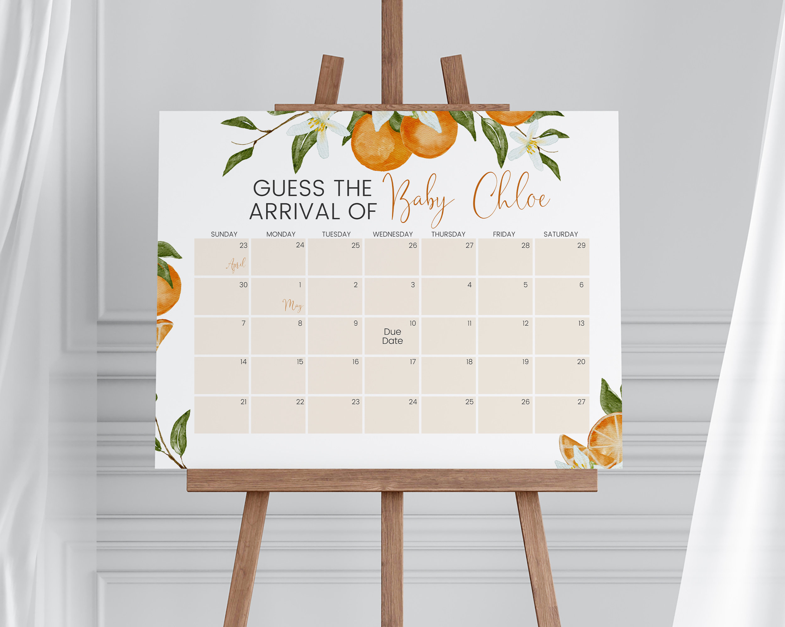 Editable Little Cutie Baby Shower Guess Baby's Arrival, Orange Baby ...