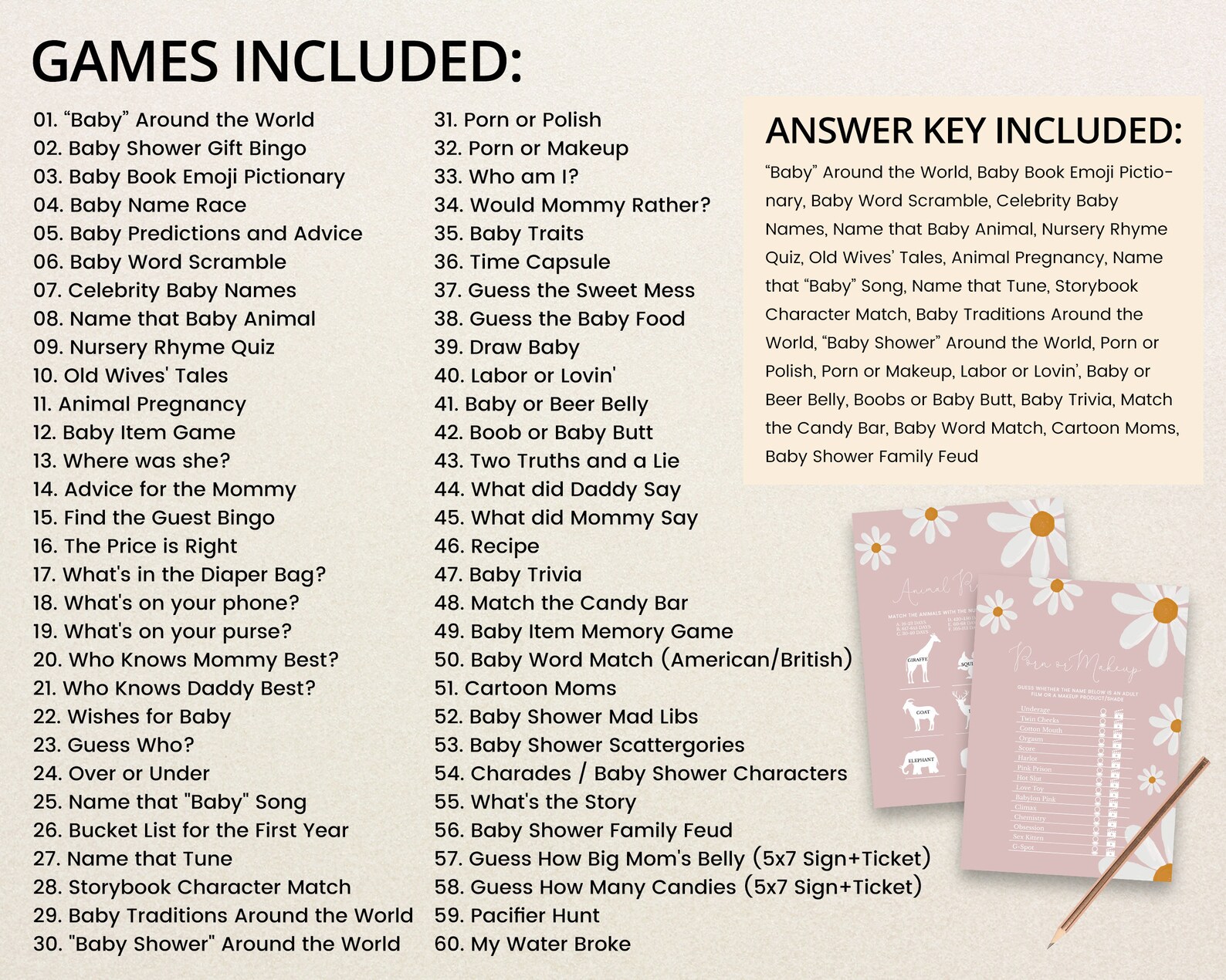 Editable Daisy Baby Shower Game Bundle, Baby in Bloom Daisy Baby Shower ...