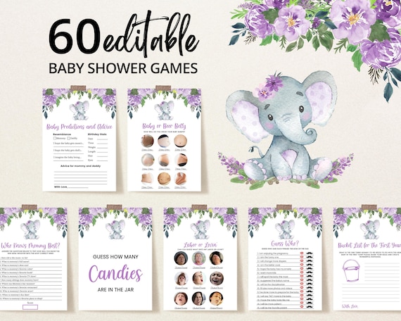 Hoja De Trabajo Con Juegos Para Baby Shower Morado Paquete De 60