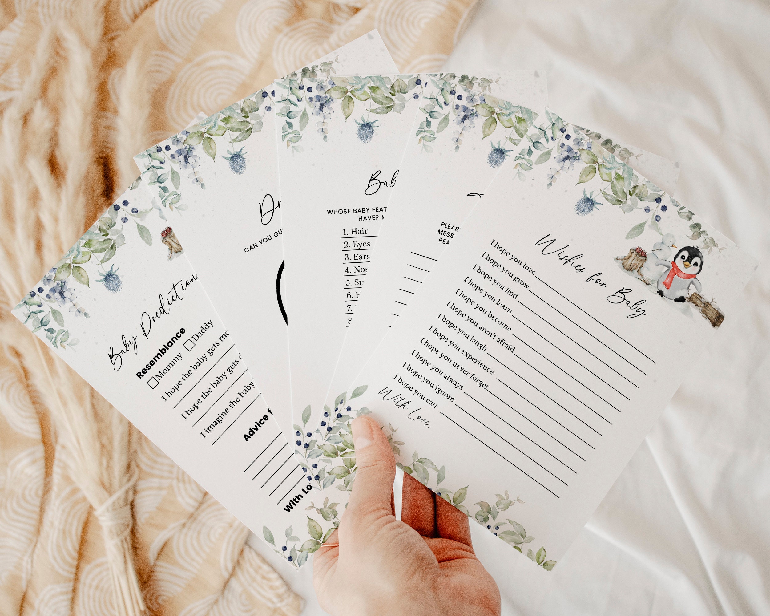 Editable Winter Penguin Baby Shower Game Bundle, Gender Neutral Penguin ...