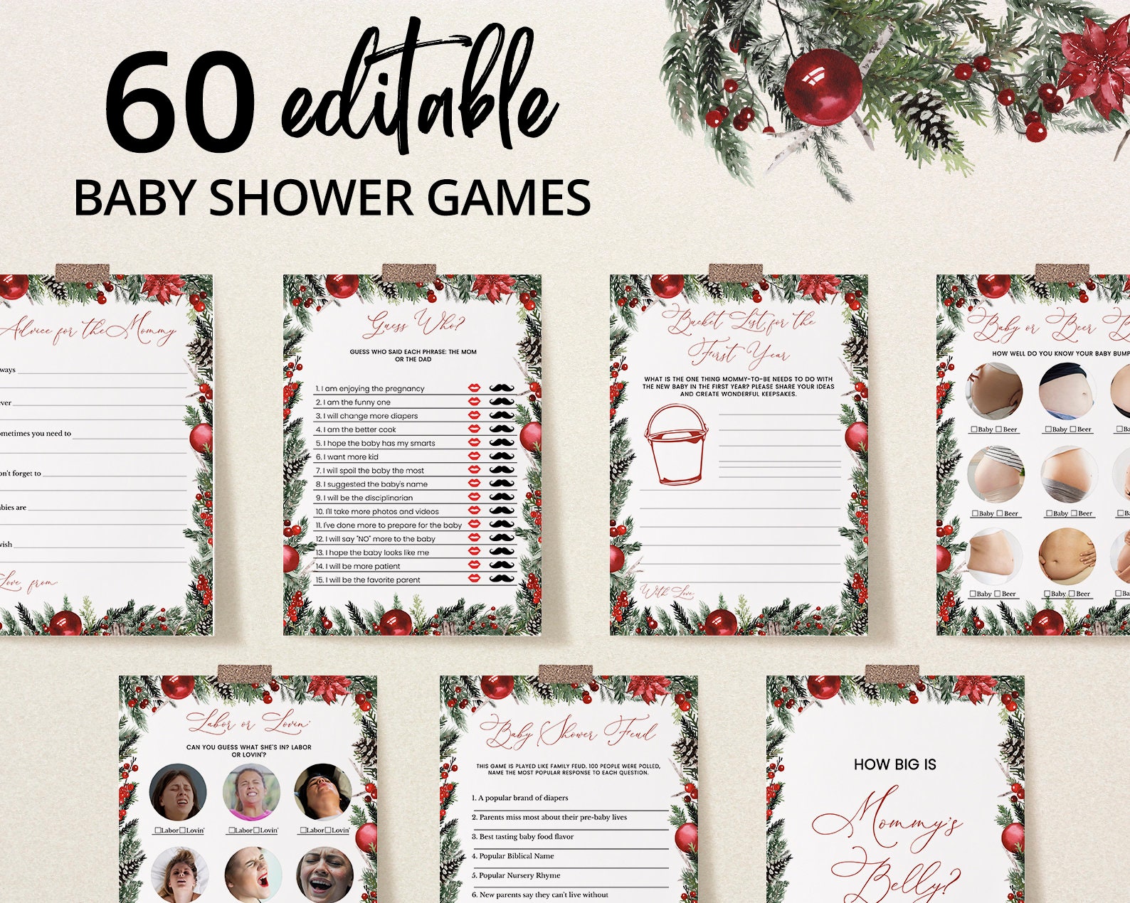 Editable A Merry Little Baby Shower Game Bundle Christmas - Etsy