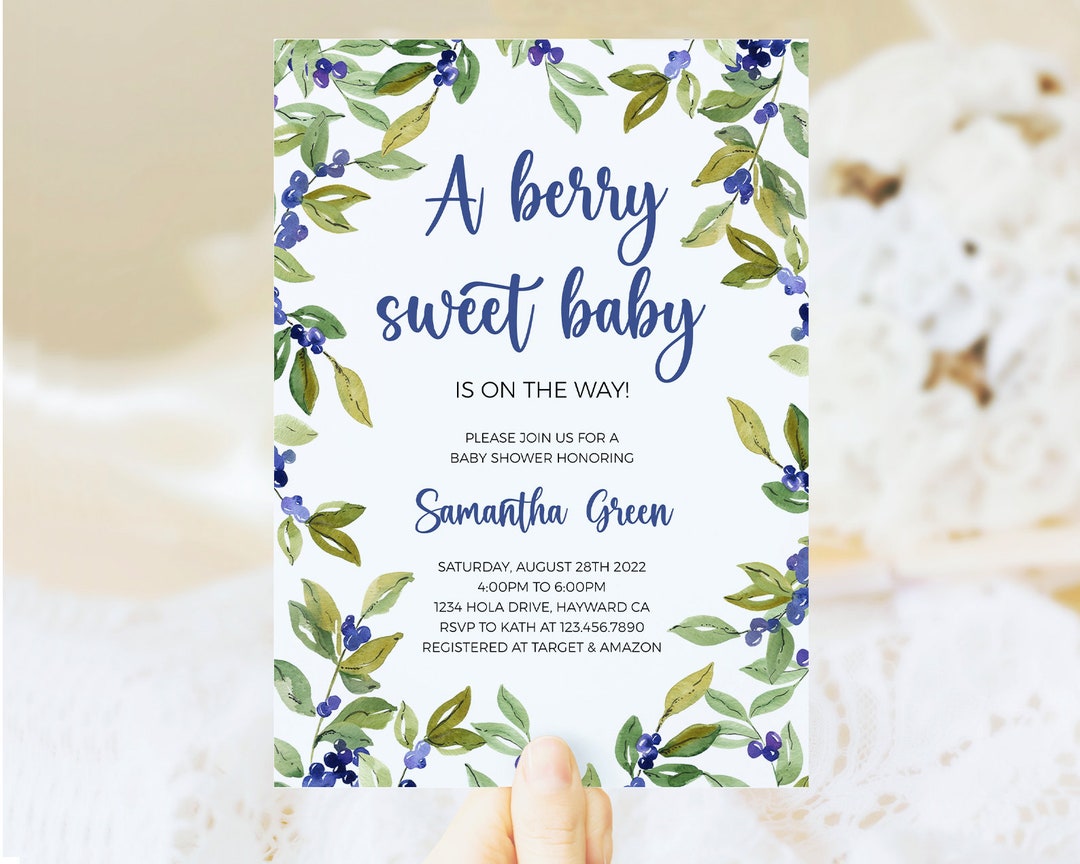 Editable Blueberry Baby Shower Invitation Greenery Blueberry - Etsy