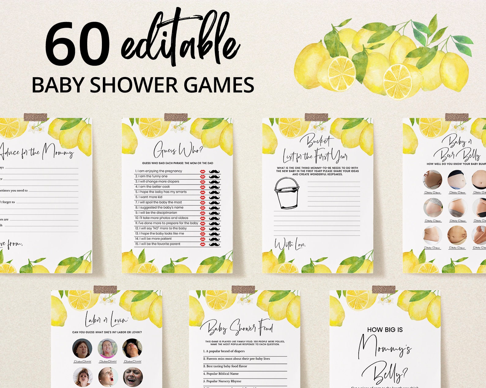 Editable Lemon Baby Shower Games Bundle Lemon Gender Neutral - Etsy ...