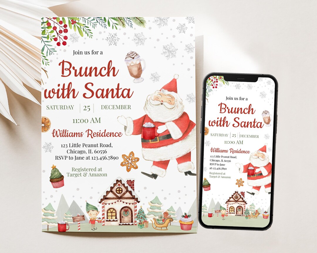 Editable Brunch With Santa Invitation, Breakfast Santa Christmas Party ...