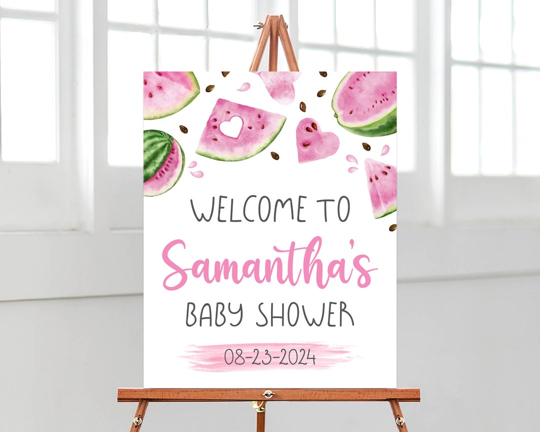 Editable Pink Watermelon Baby Shower Welcome Sign, Watermelon Baby ...