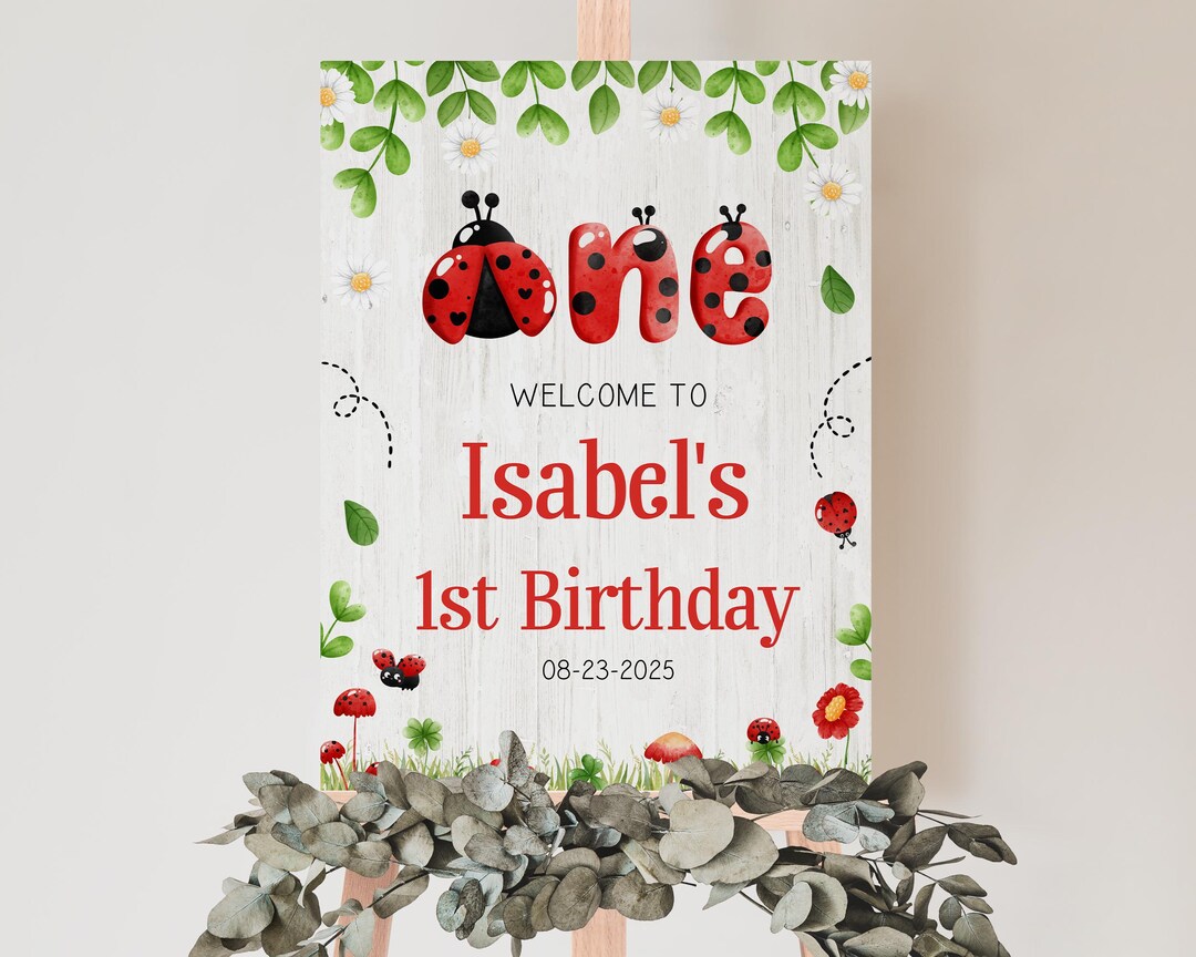 Editable Little Ladybug Birthday Welcome Sign, Red Lady Bug Girl ...