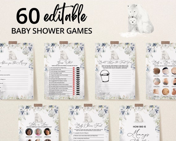 Editable Winter Polar Bear Baby Shower Game Bundle Greenery - Etsy ...
