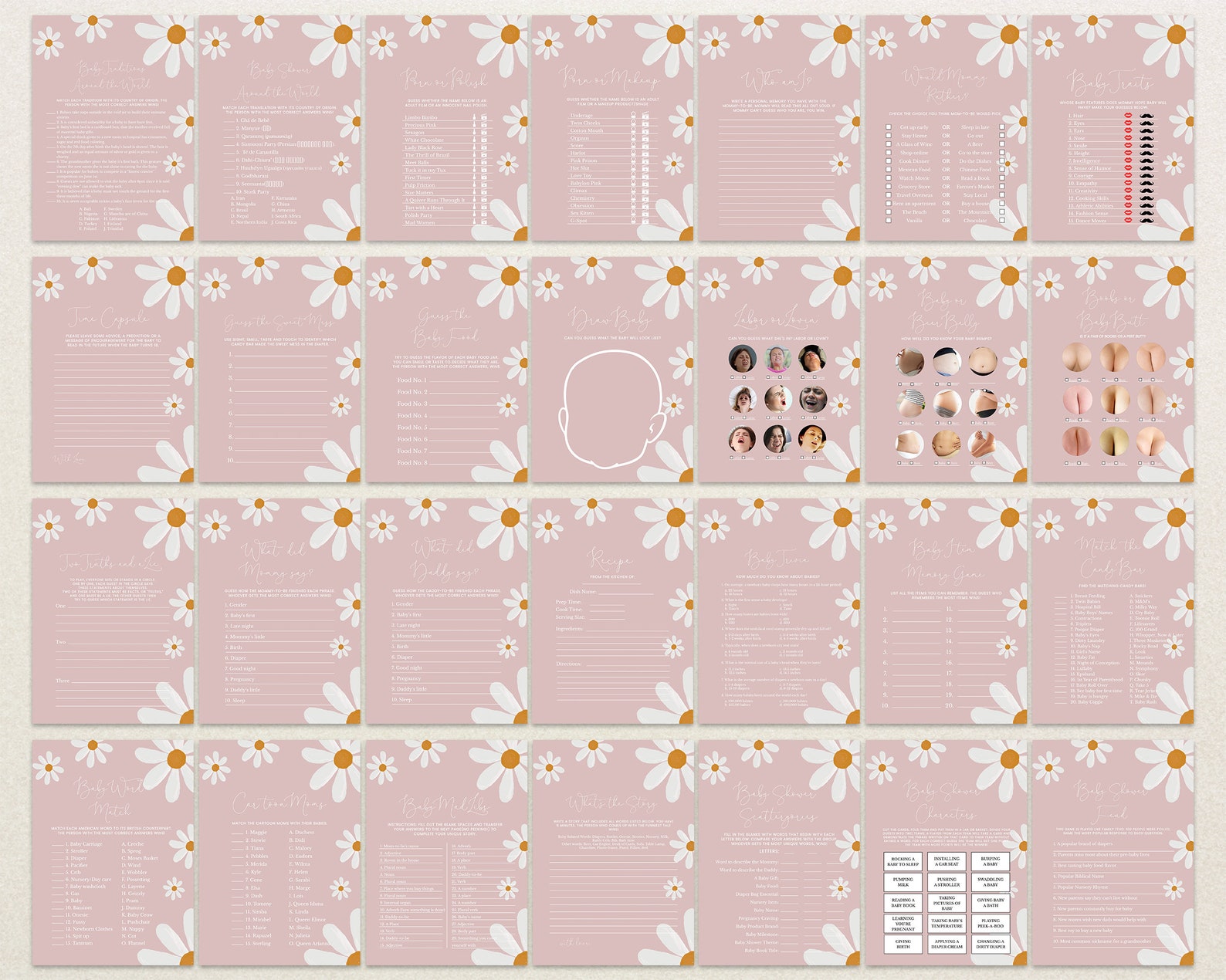 Editable Daisy Baby Shower Game Bundle, Baby in Bloom Daisy Baby Shower ...