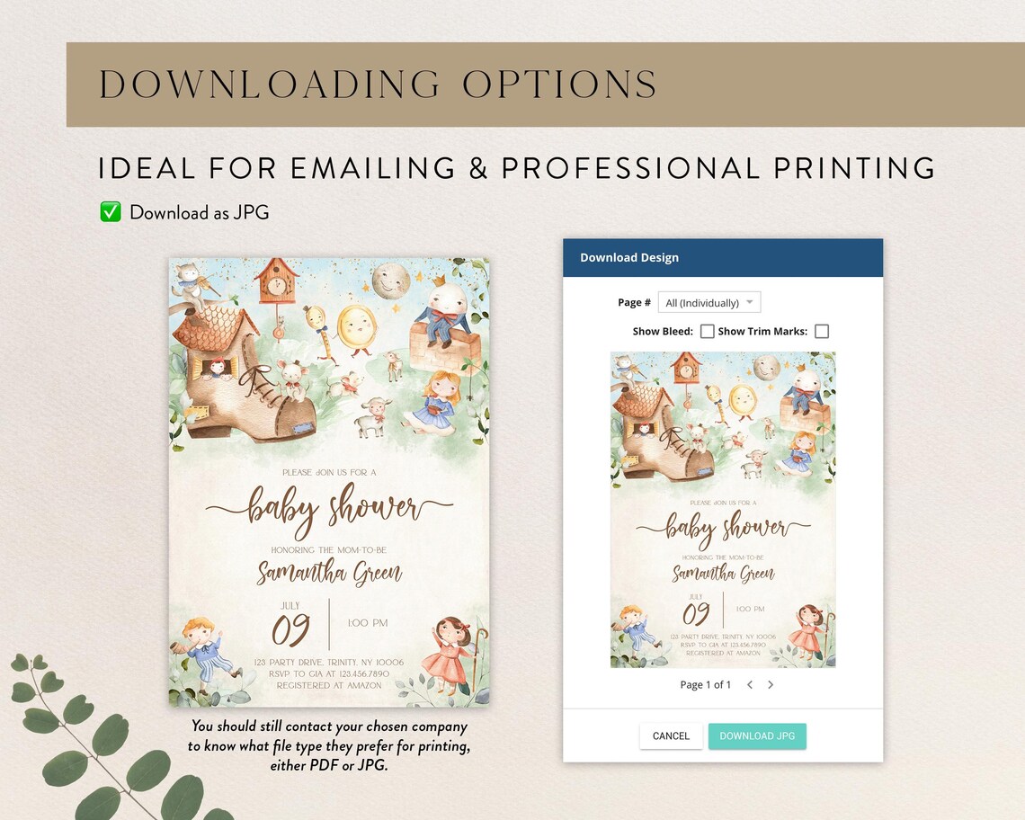 Editable Nursery Rhyme Baby Shower Invitation Bundle, Storybook ...