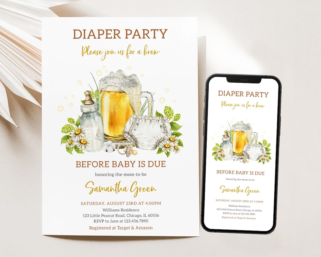 Editable Diaper Party Beer Before Baby is Due Baby Shower Invitation ...