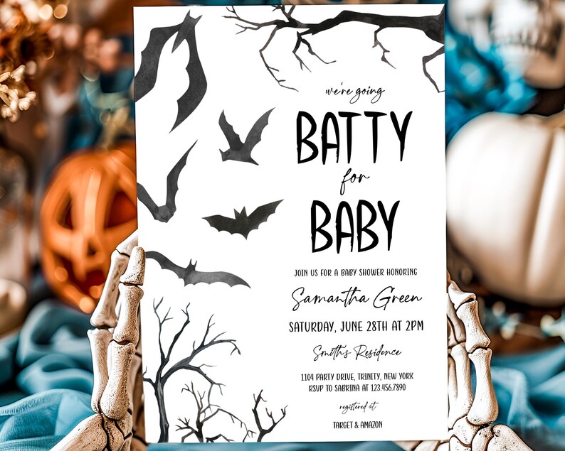Editable We're Going Batty for Baby Shower Invitation, Gender Neutral ...