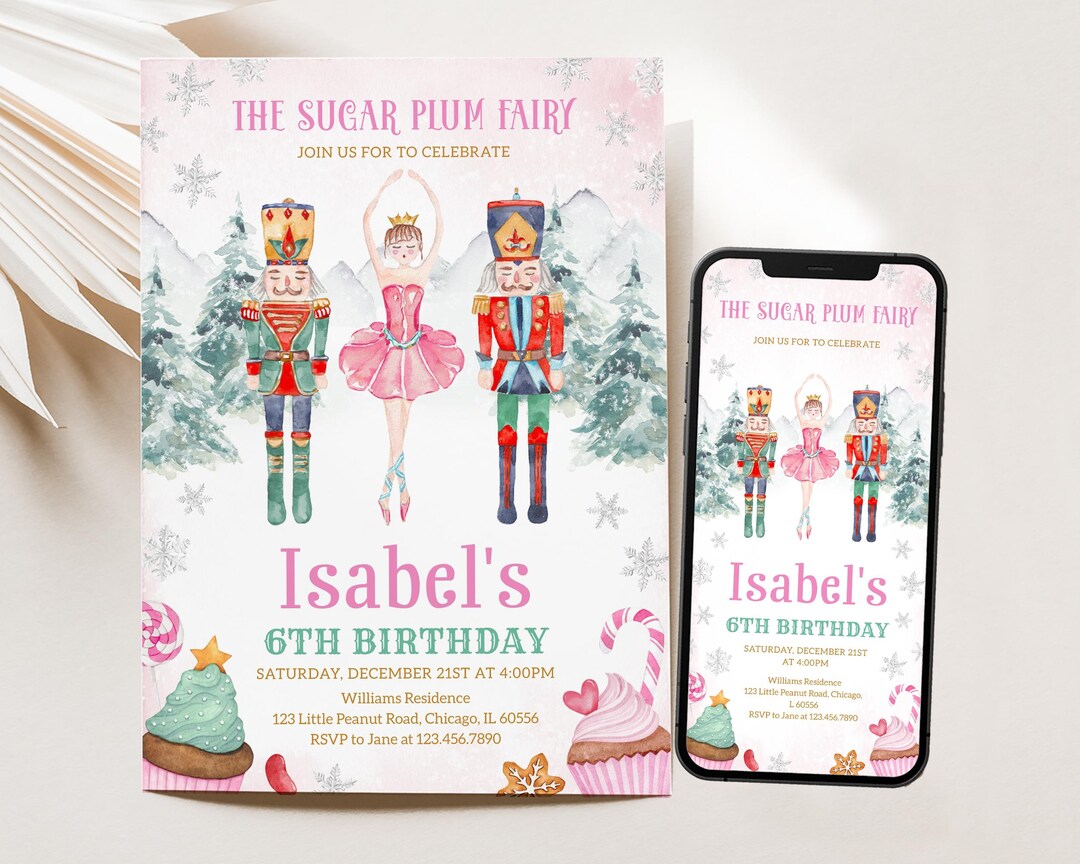 Editable Sugar Plum Fairy Birthday Invitation, Nutcracker Girl Birthday ...