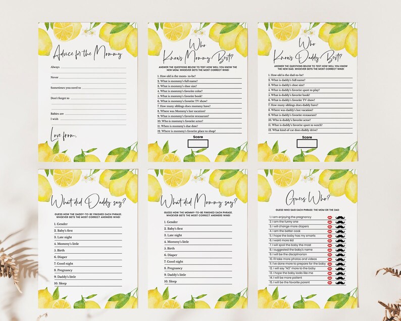 Editable Lemon Baby Shower Games Bundle Lemon Gender Neutral - Etsy