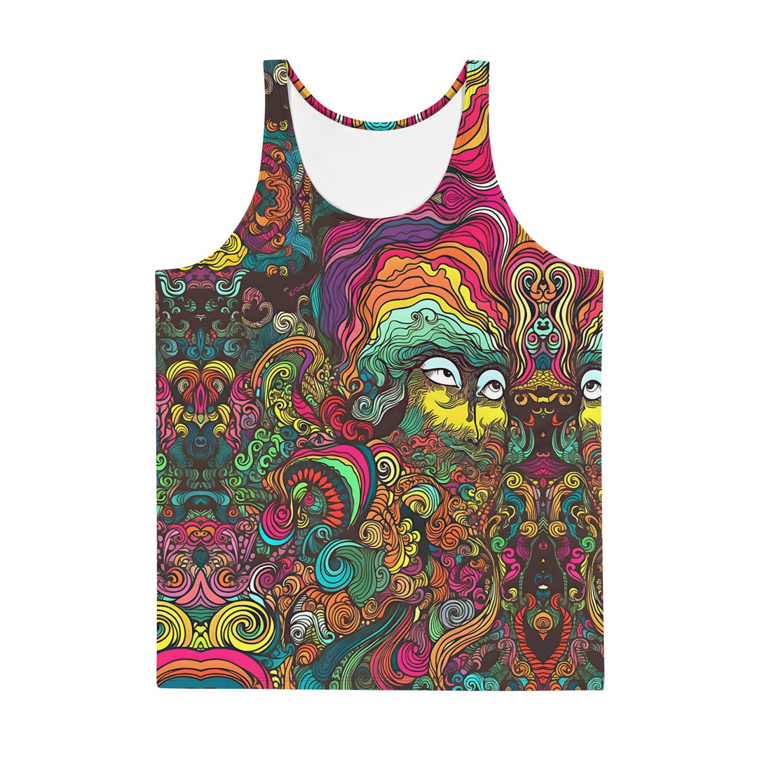 Trippy 70s Ayahuasca Shaman Art, Mens TANK, LSD DMT Psy Visionary Art ...