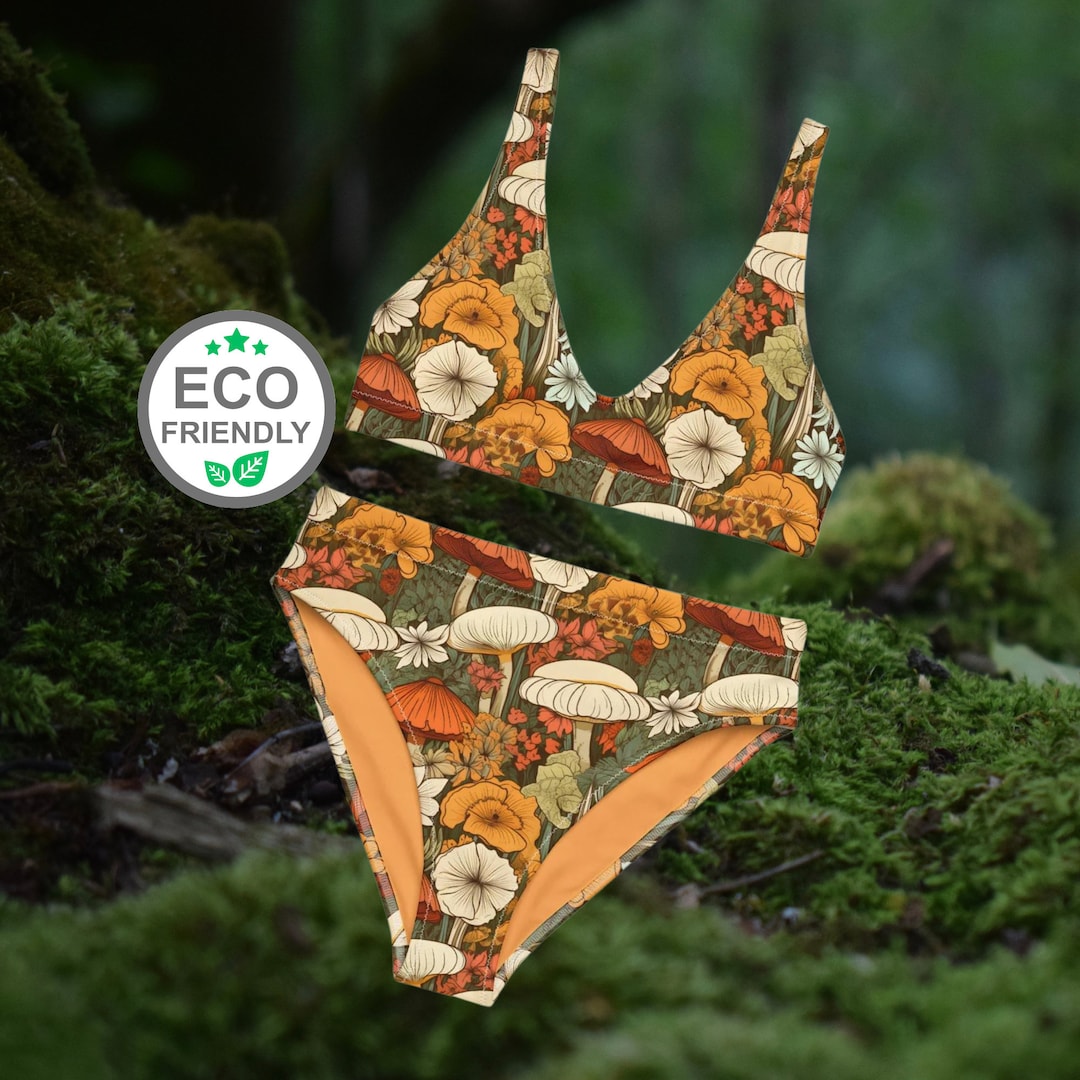 Botanical Shroomwear Bikini, Hand Drawn Mushroom DESIGNER Swimsuit ...